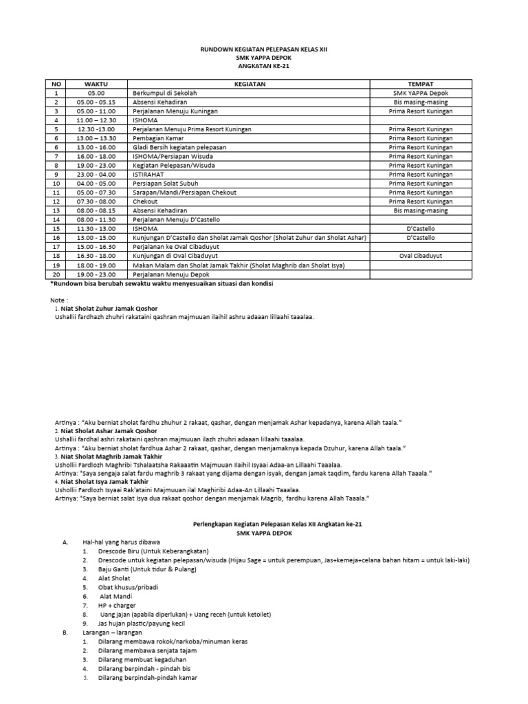 RUNDOWN PERJALANAN WISUDA KUNINGAN 2023 NEW | PDF