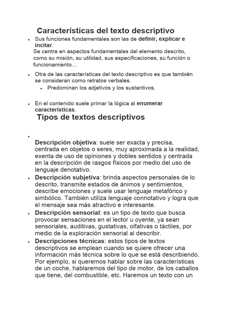 Características Del Texto Descriptivo | PDF | Información
