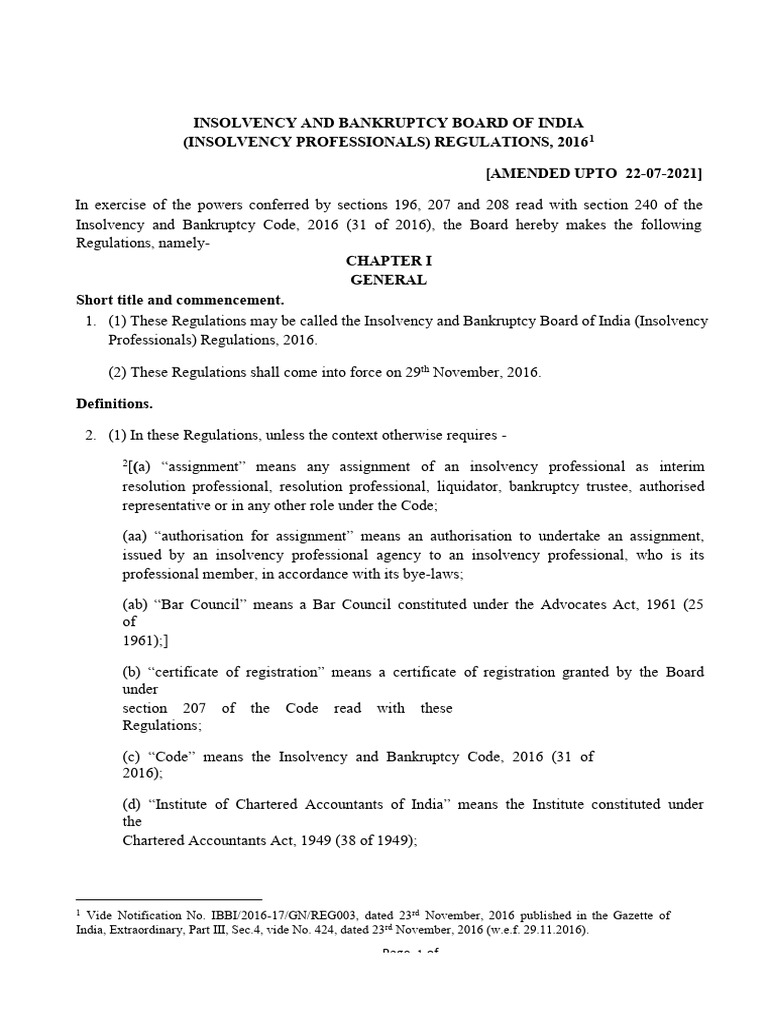IBBI Ip - Regulations | PDF | Bankruptcy | Accountant