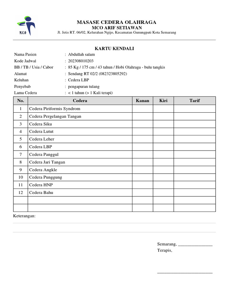 Kartu Kendali 202308010203 | PDF