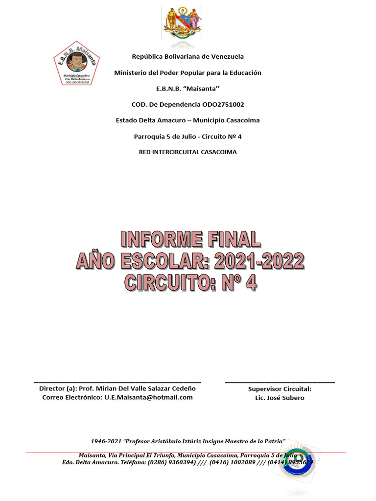 Informe Final de Maisanta | PDF | Maestros