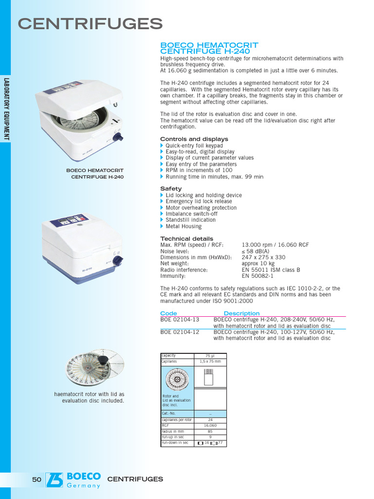 Ficha Tecnica Microcentrifuga Boeco | PDF | Centrifuge | International ...