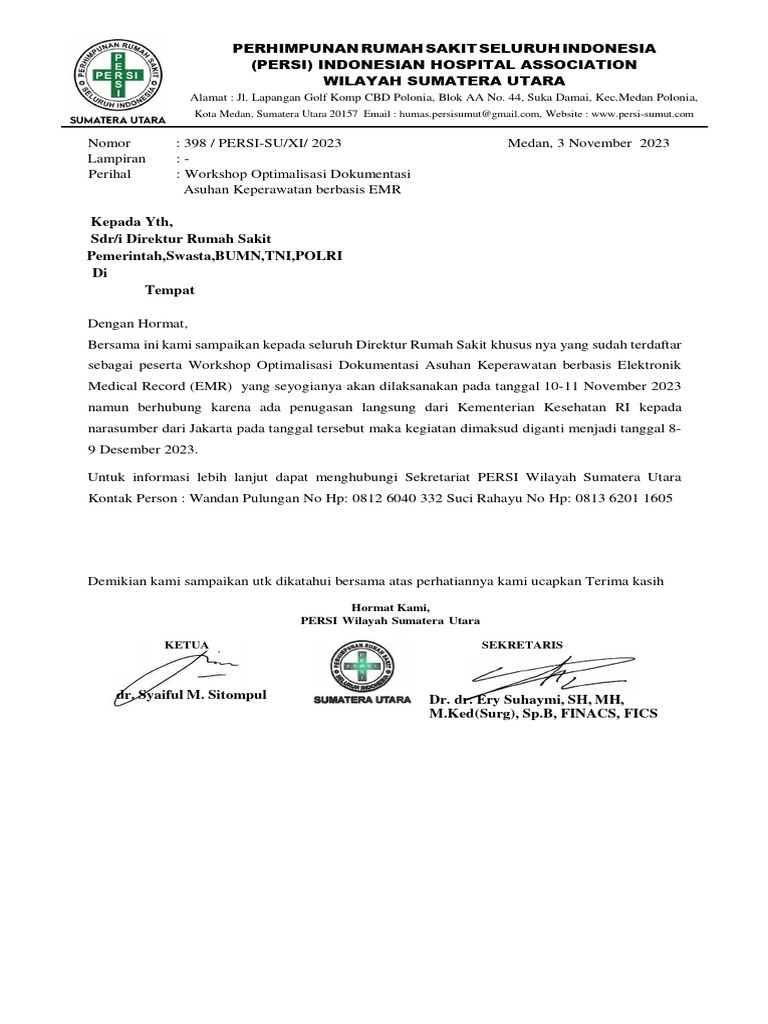 Surat Perubahan Jadwal Workshop | PDF