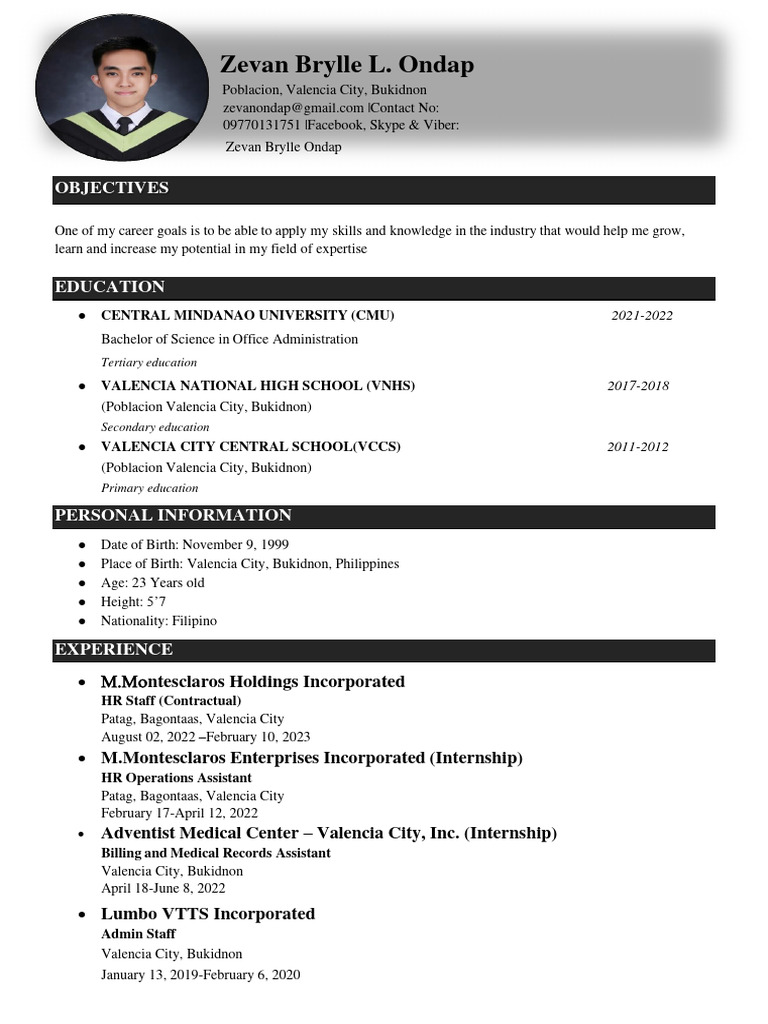 Zevan Brylle Ondap Resume | PDF