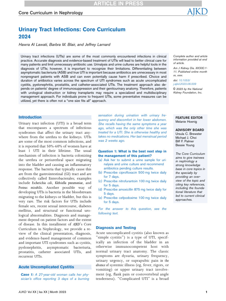 Urinary Tract Infections Core Curriculum 2024 | Download Free PDF ...