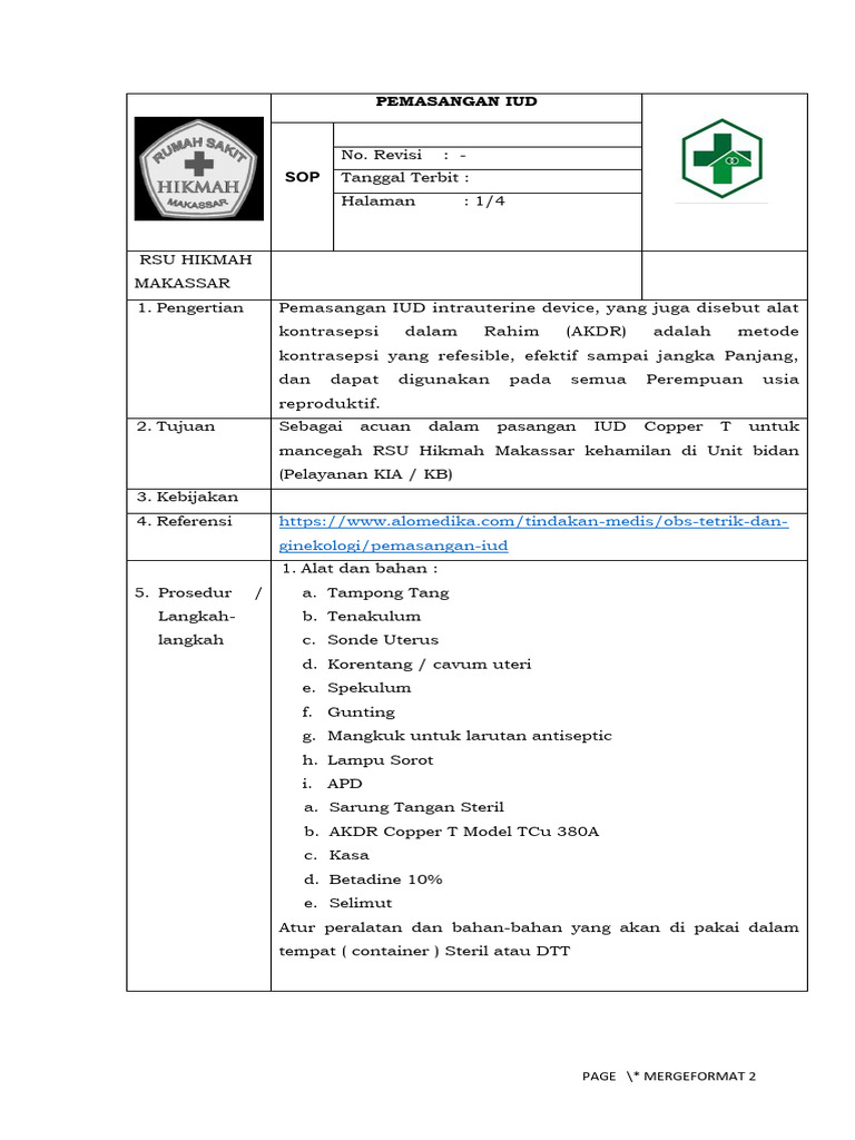 Sop Pemasangan Iud | PDF | Sains & Matematika