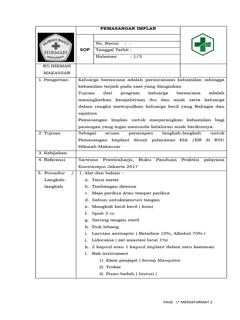 Sop Pemasangan Implan | PDF