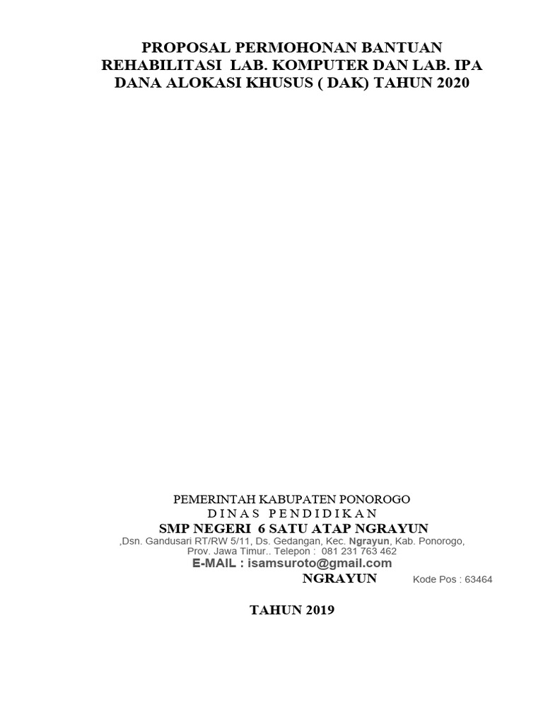 Proposal Permohonan Bantuan Rehabilitasi Lab. Komputer Dan Lab. Ipa Dana Alokasi Khusus (Dak ...