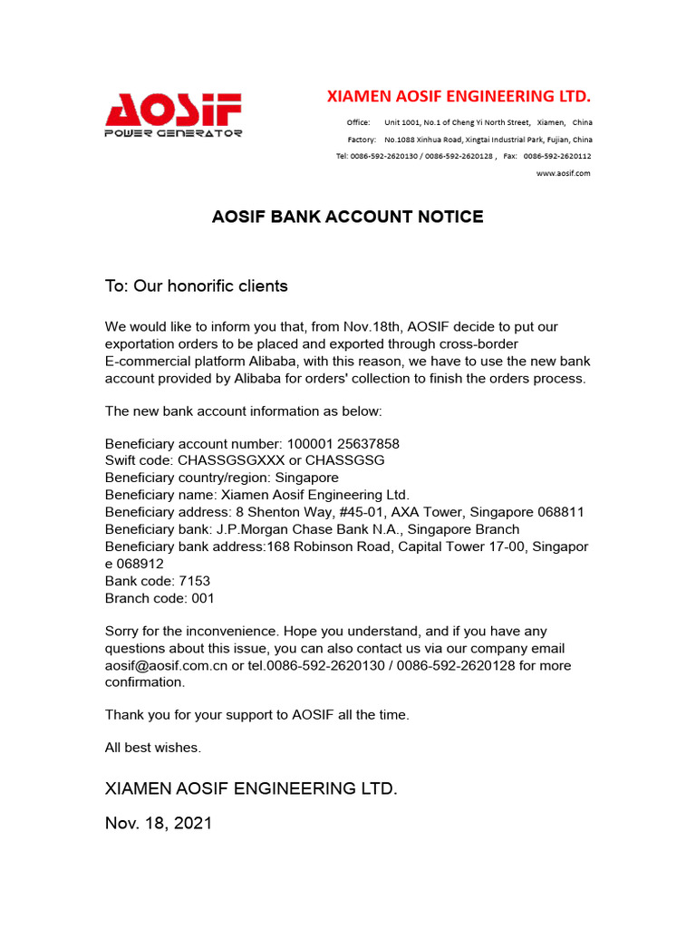 Aosif Bank Account Notice | PDF