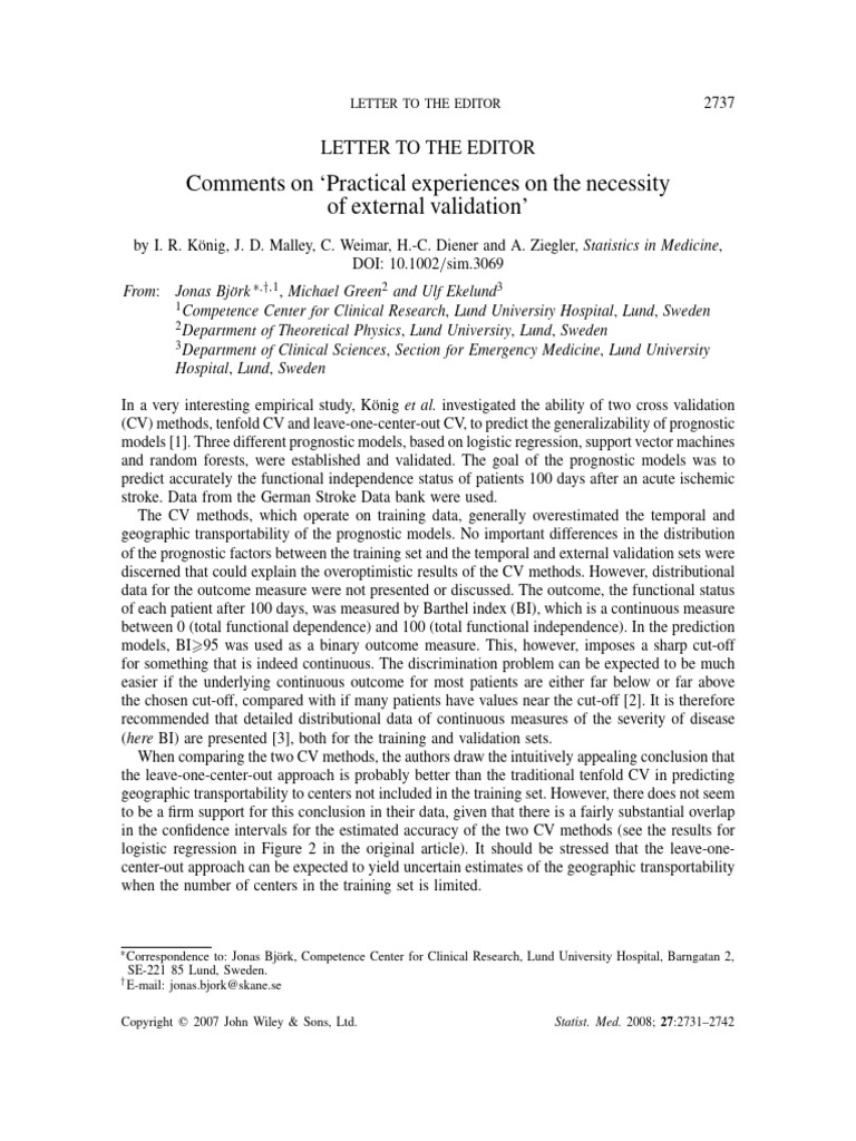 Practical Experiences On The Necessity of External Validation | PDF ... Practical Experiences On The Necessity of External Validation | PDF ...