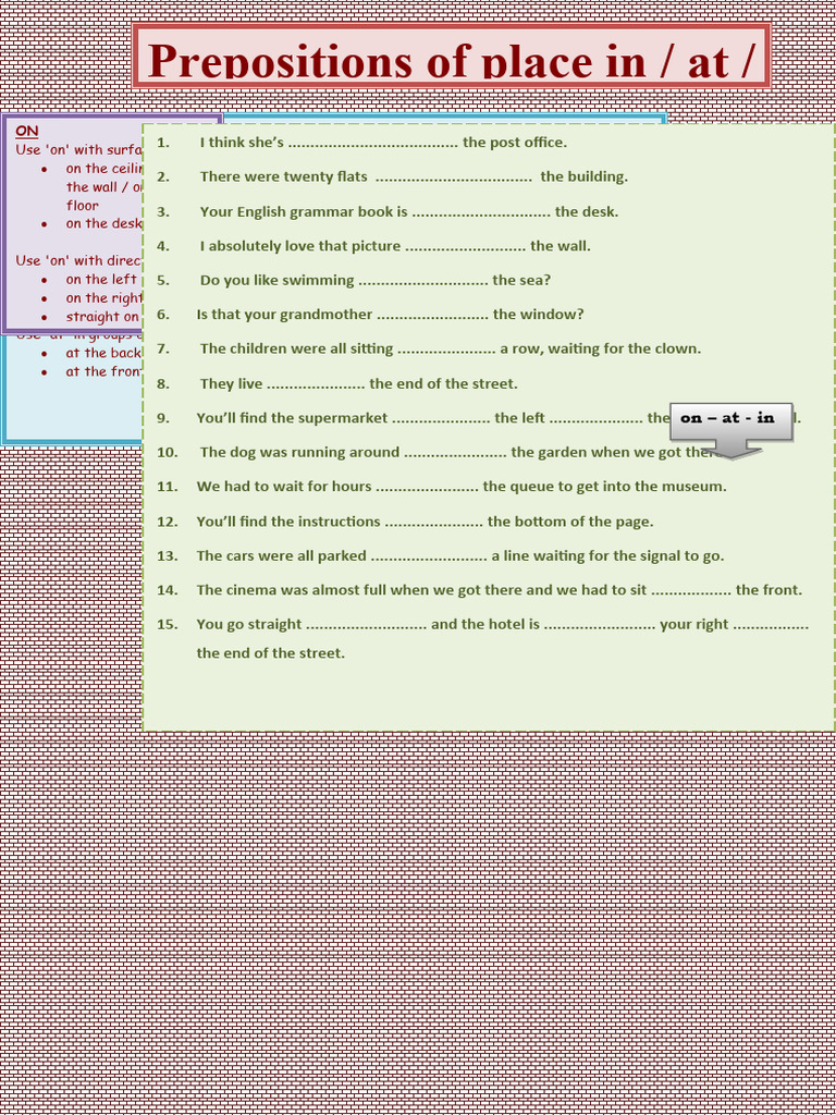 Prepositions of Place Fun Activities Games - 22212 | PDF | Home & Garden