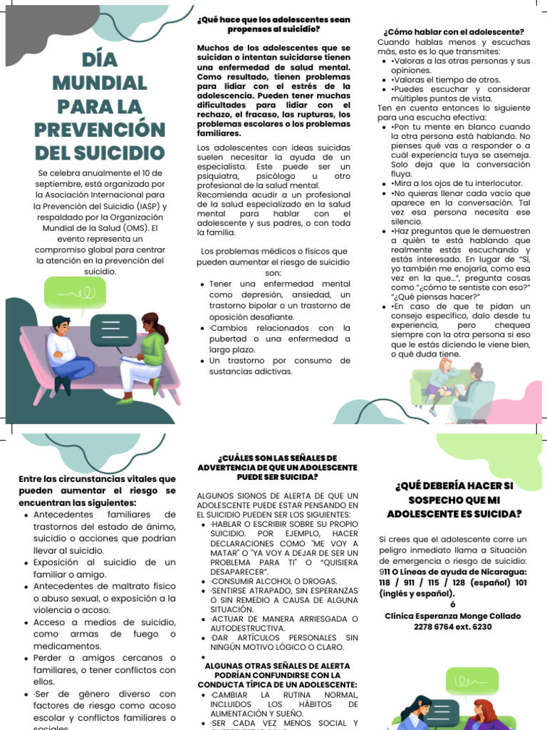 triptico prevención del suicidio | PDF | Suicidio | Adolescencia