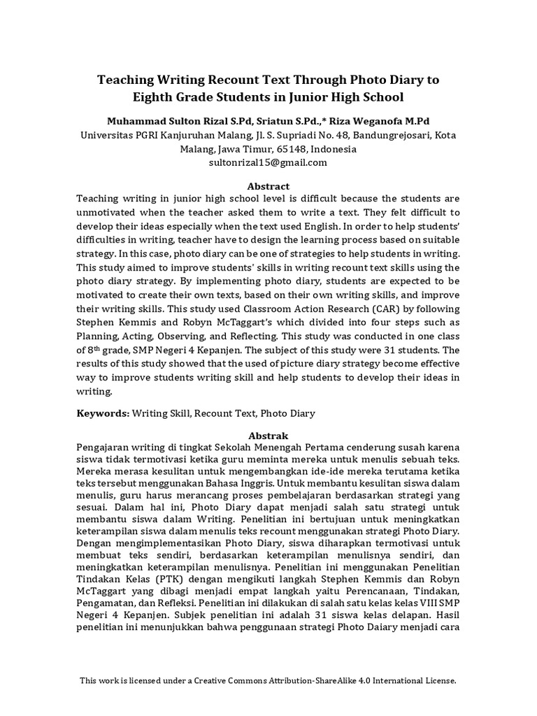 Teaching Writing Recount Text Trough Photo Diary To Eight Grade in ...