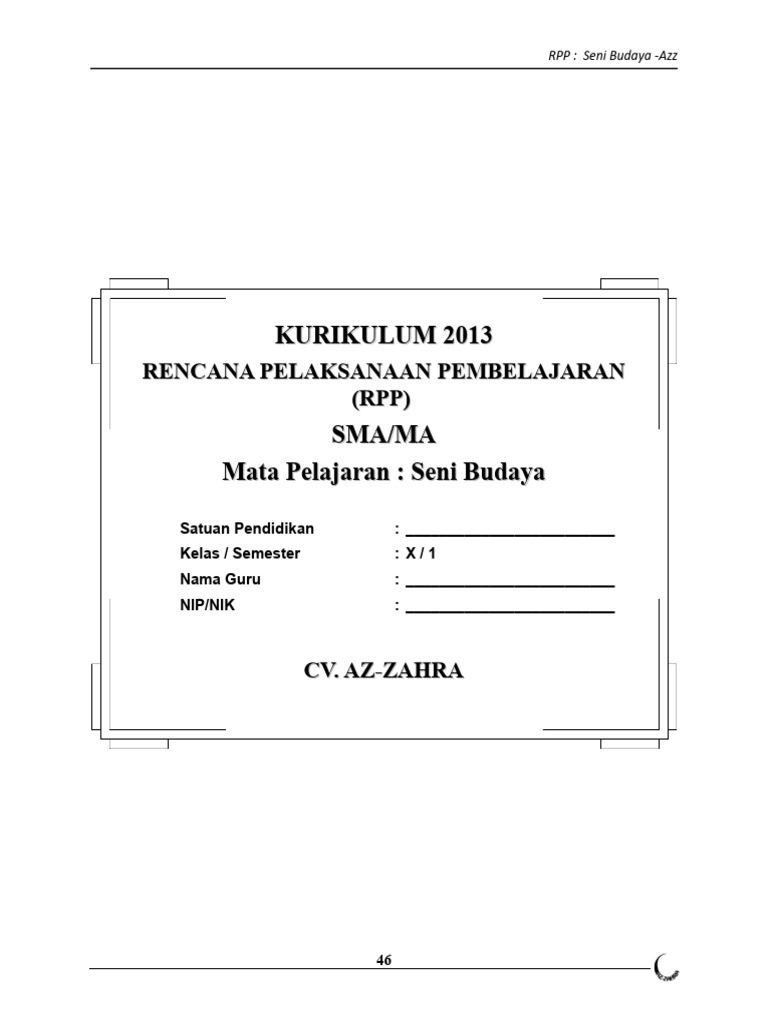 RPP Seni Budaya Kelas X Kurikulum 2013 | PDF | Ilmu Sosial
