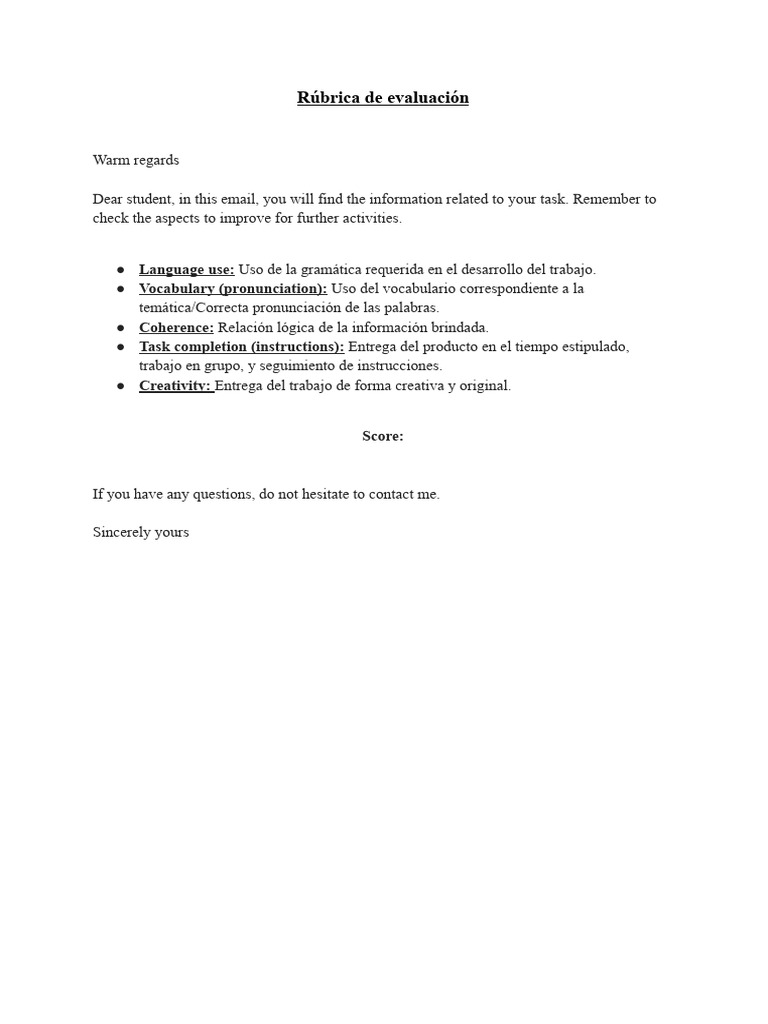 Rubrica de Evaluación .Docx (2) (1) | PDF | Applied Linguistics | Cognitive Science