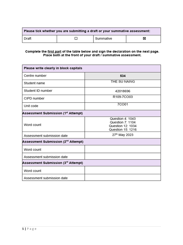 7CO01 Summative Assignment | PDF | Human Resources | Employment