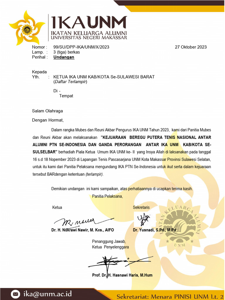 Undangan Ketua Ika Unm Kab - Kota Sulbar | PDF | Olahraga & Rekreasi