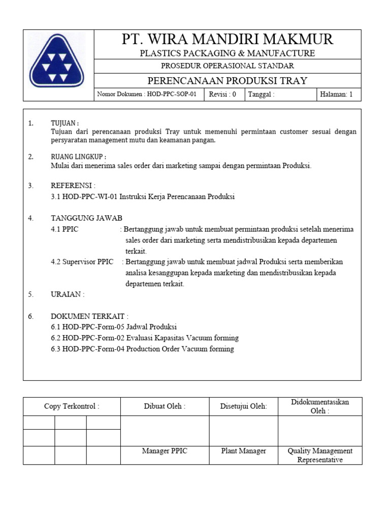 HOD-PPC-SOP-01 Perencanaan Produksi Tray | PDF