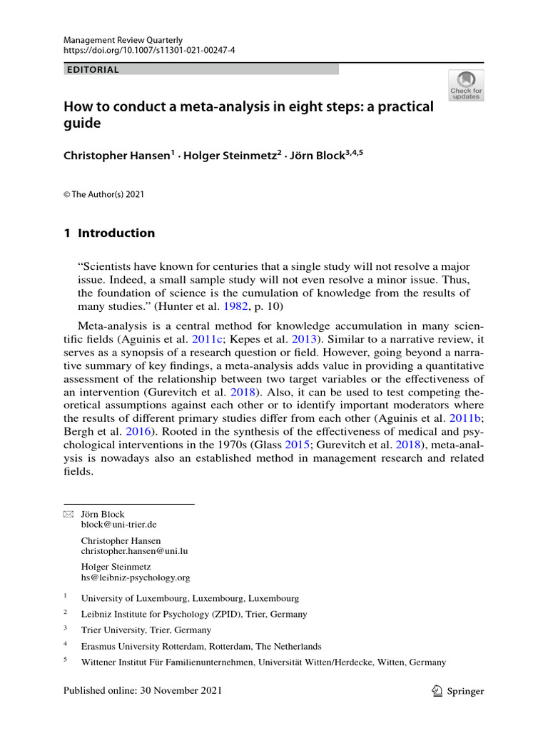 How To Conduct A Meta-Analysis in Eight Steps A PR | PDF | Meta Analysis | Effect Size