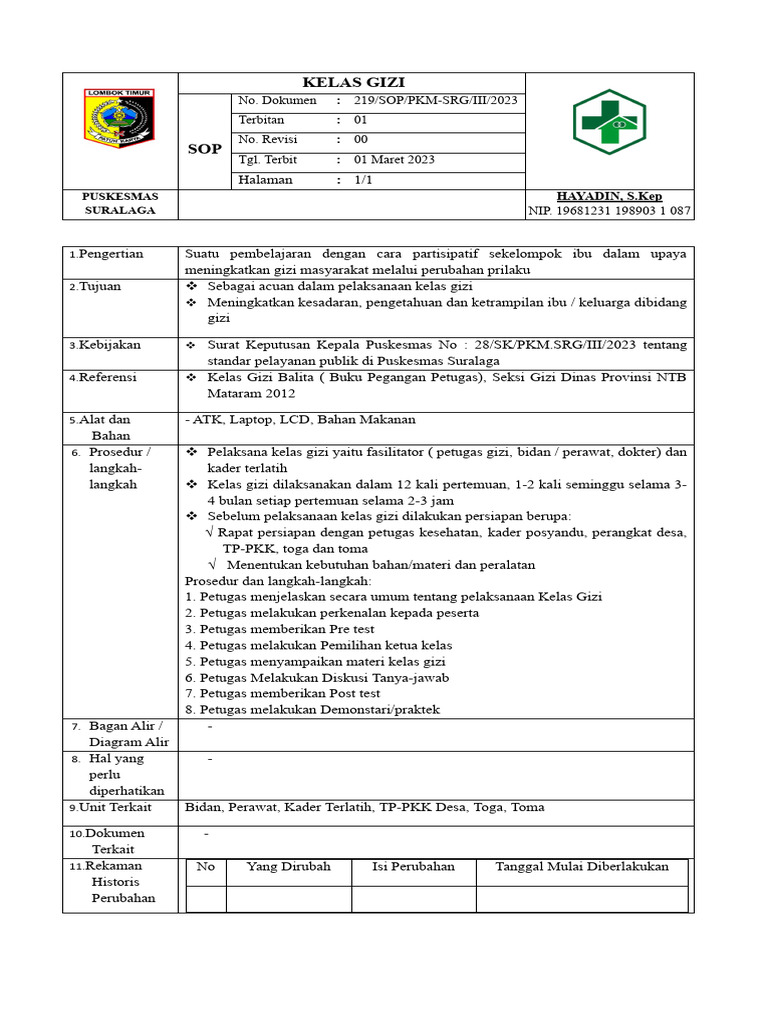 Sop Kelas Gizi | PDF