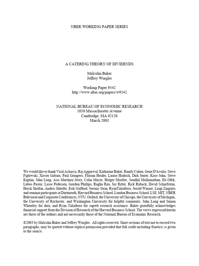 Nber Working Paper Series | PDF | Stocks | Dividend