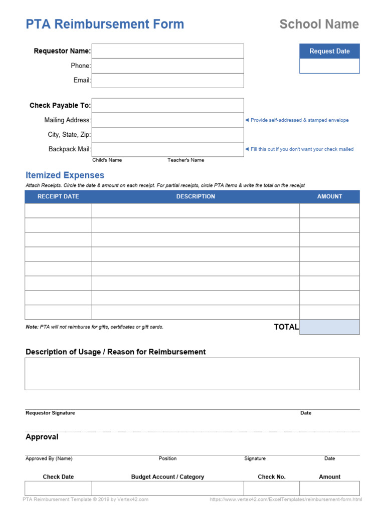 Pta Reimbursement Form | PDF