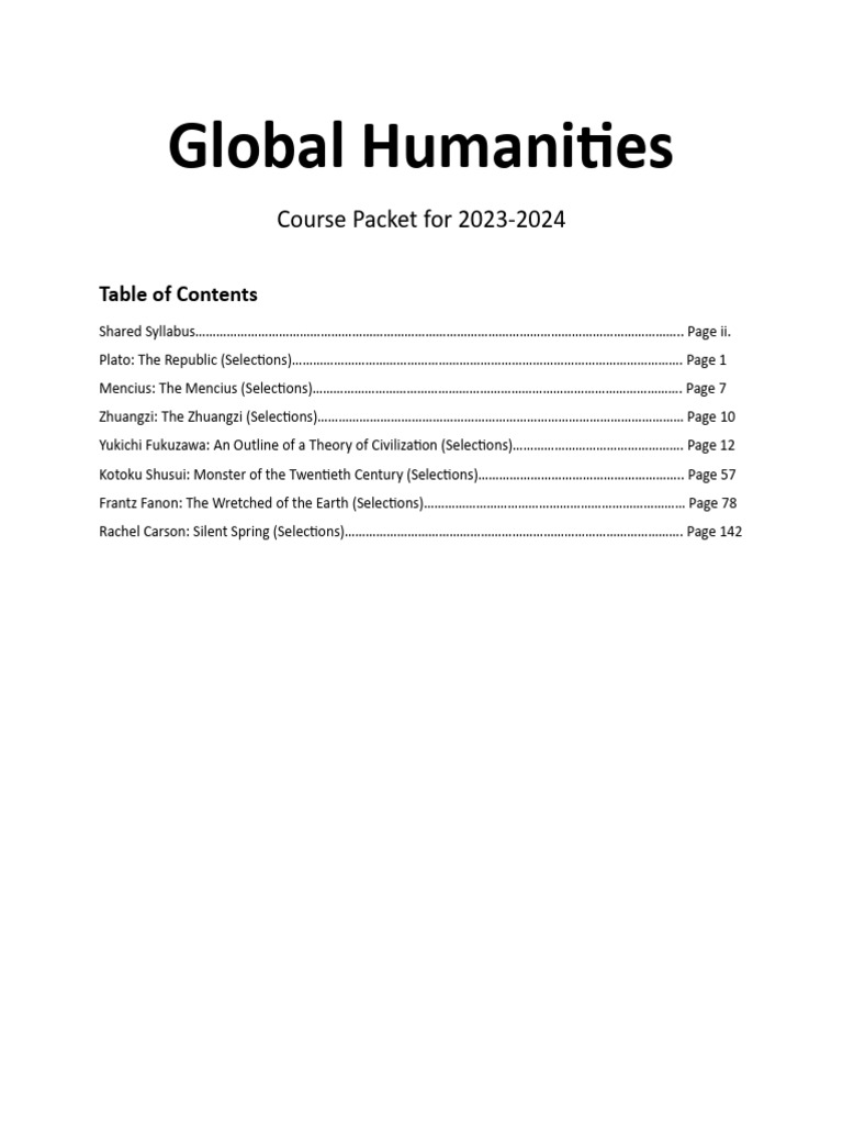 Global Humanities Course Packet 2023 | PDF