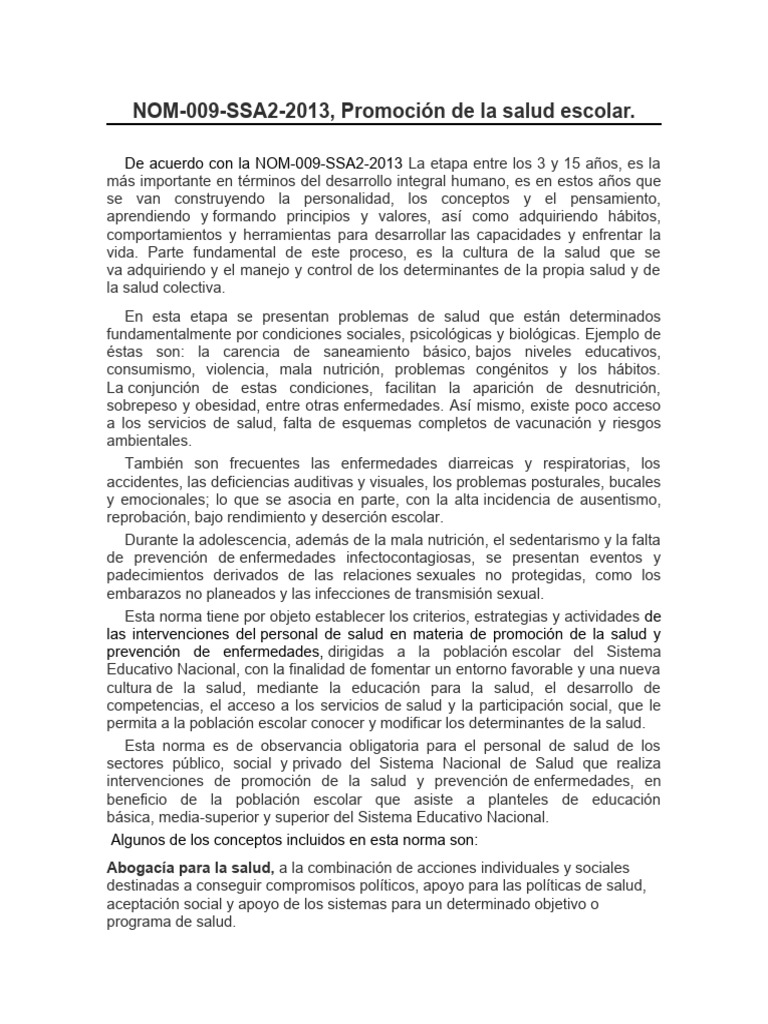 Nom 009 Ssa2 2013 | PDF | Comportamiento | Promoción de la salud