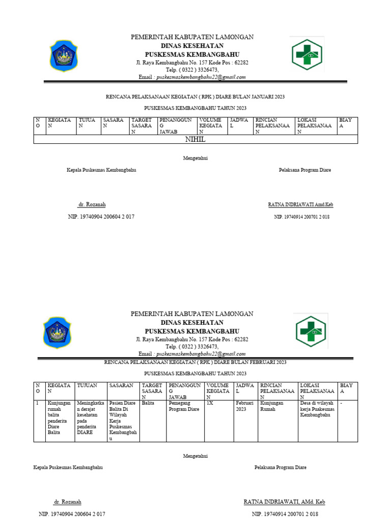RPK BULANAN Diare 2023 | PDF