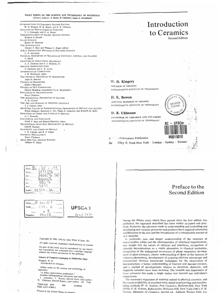 Kingery Introduction To Ceramics 2ordf Ediccedilatildeo Copiar | PDF