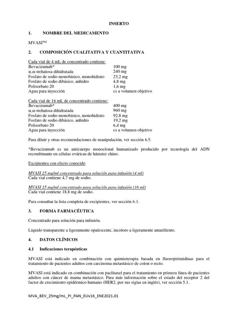 MVASI: Uso y Dosificación en Cáncer Metastásico | PDF | Hipertensión ...
