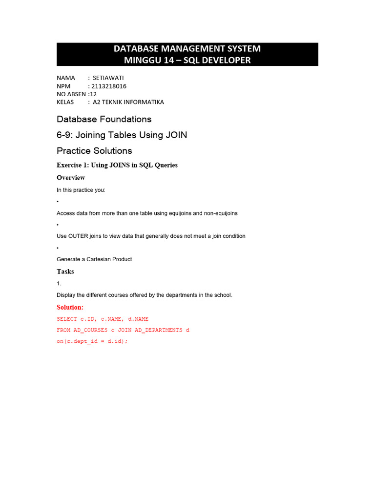 DBMS20192 M14 A2teknikinformatika 12 Setiawati | PDF | Information Science | Computer Data