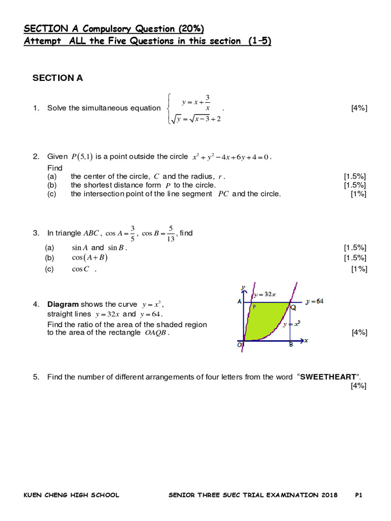 2018 Advanced Mathematics Trial P2 | PDF | Circle | Equations