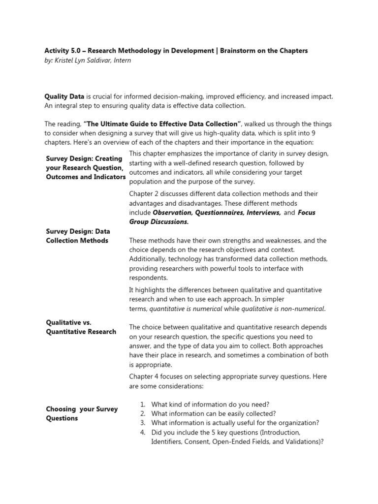 Activity 5.1 - Research Methodology in Development - Brainstorm On The Chapters | PDF | Survey ...