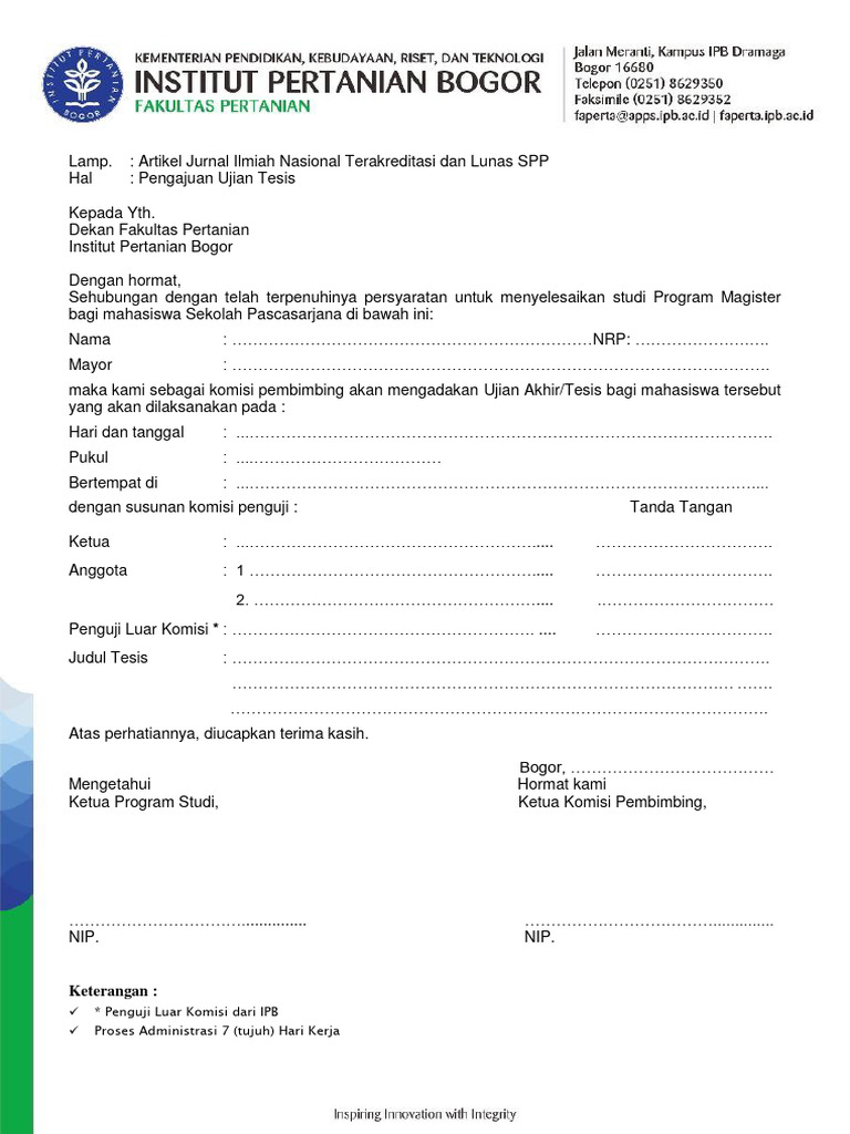 Pengajuan Ujian Tesis Magister IPB | PDF