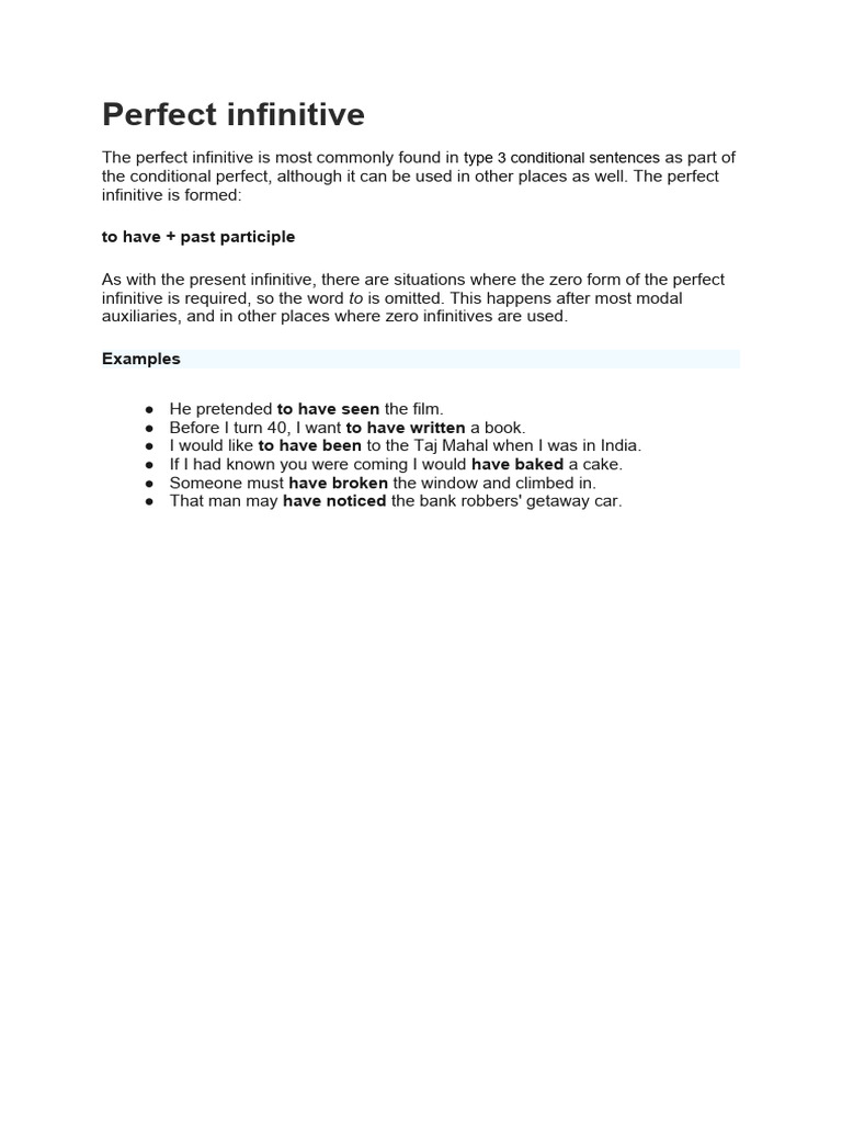 Perfect Infinitive Explained | PDF | Poetry