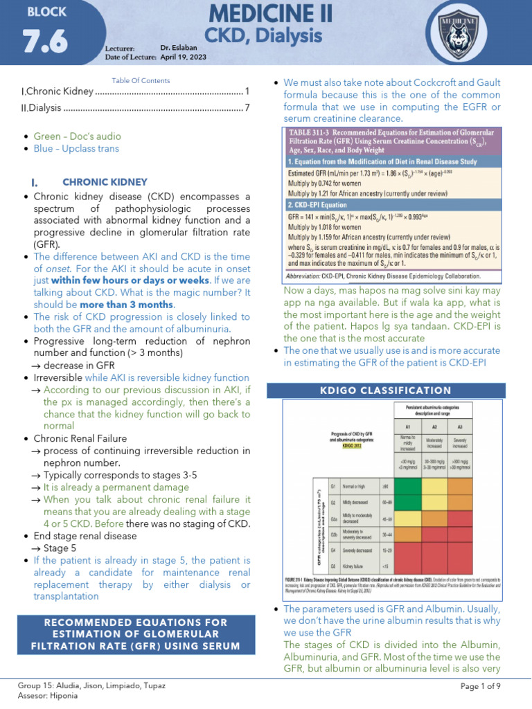 Med2 B7.6 CKD Dialysis | PDF | Chronic Kidney Disease | Urinary System