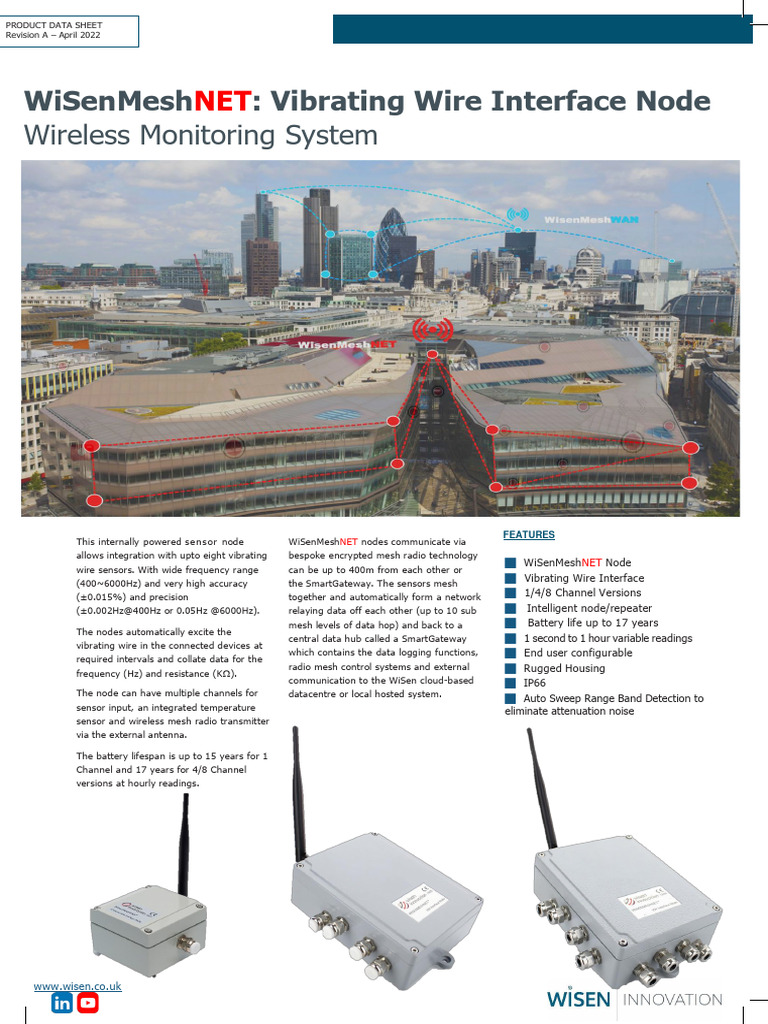 WiSenMeshNET Vibrating Wire Interface Node en | PDF | Radio | Celsius