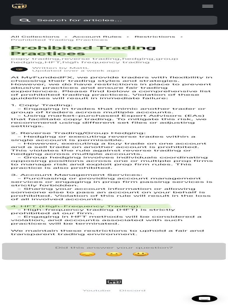 Prohibited Trading Practices MyFundedFX Help Center | PDF