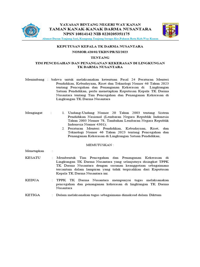 SK TPPK TK Darma Nusantara | PDF