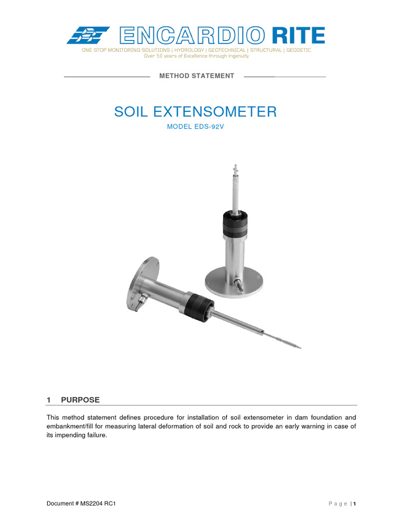 MS 2204 C1 EDS-92V Soil Extensometer | PDF | Pipe (Fluid Conveyance) | Electrical Resistance And ...