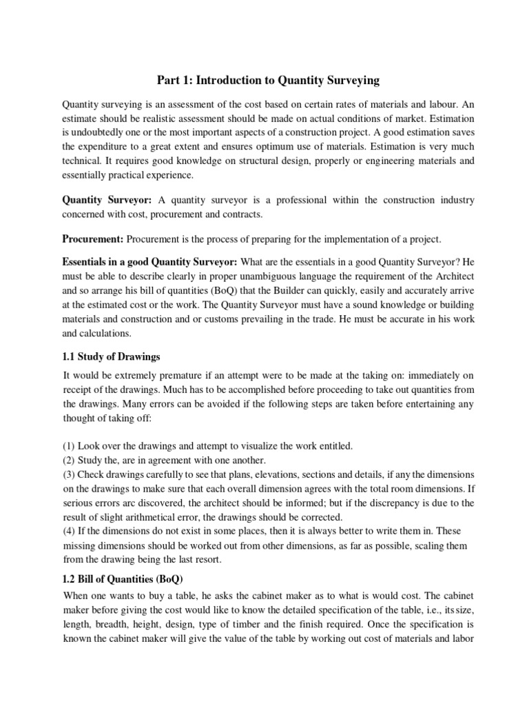 Quantity Surveying Pdf Specification Technical Standard Concrete