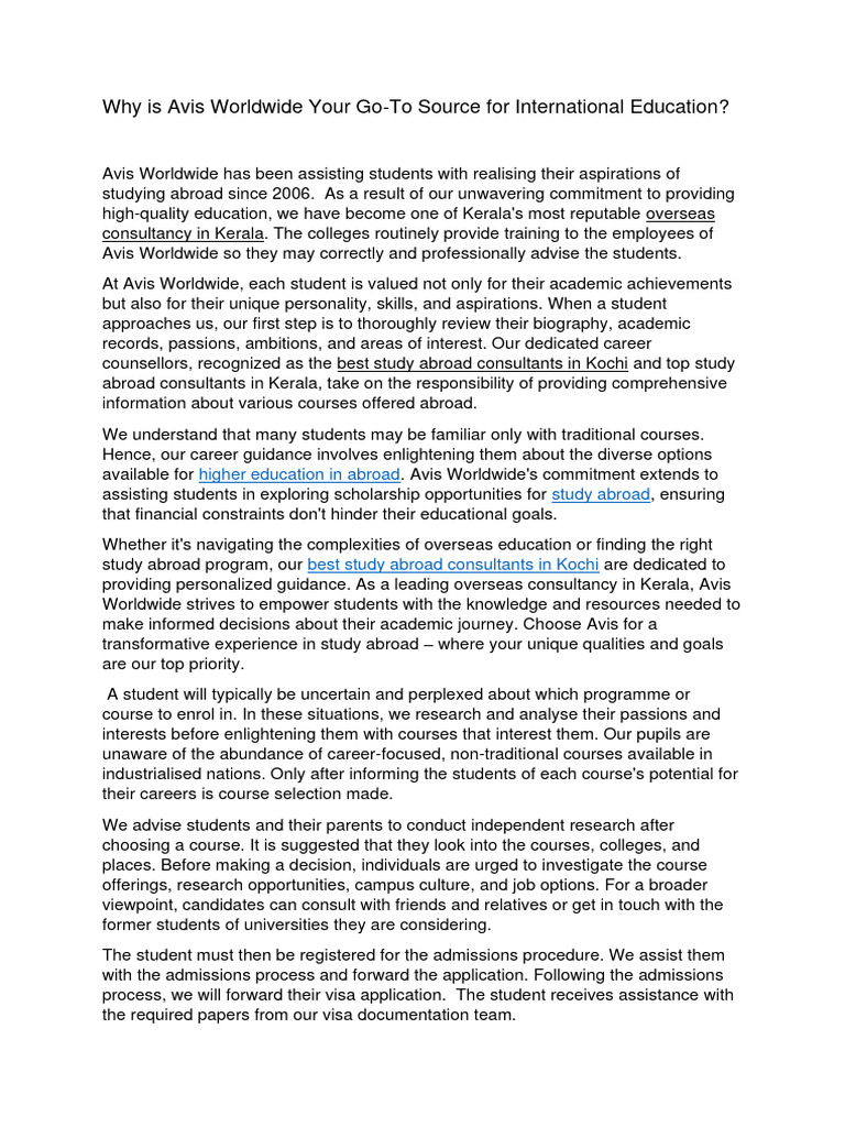 Why Is Avis Worldwide Your Go-To Source For International Education | Download Free PDF ...