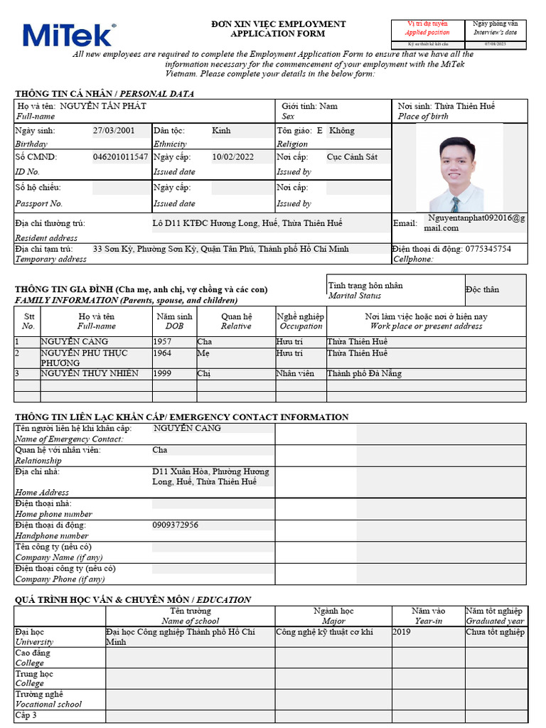 Application For Employment - MiTek (Update 04.10.2023) | PDF