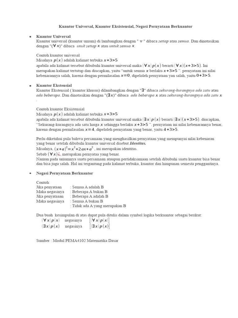 Kuantor Universal dan Ekstensial dalam Logika | PDF | Metode & Bahan Ajar