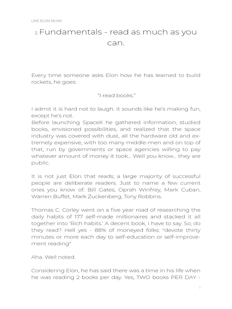 Read Like Elon: Success Secrets | PDF | Elon Musk | Reason