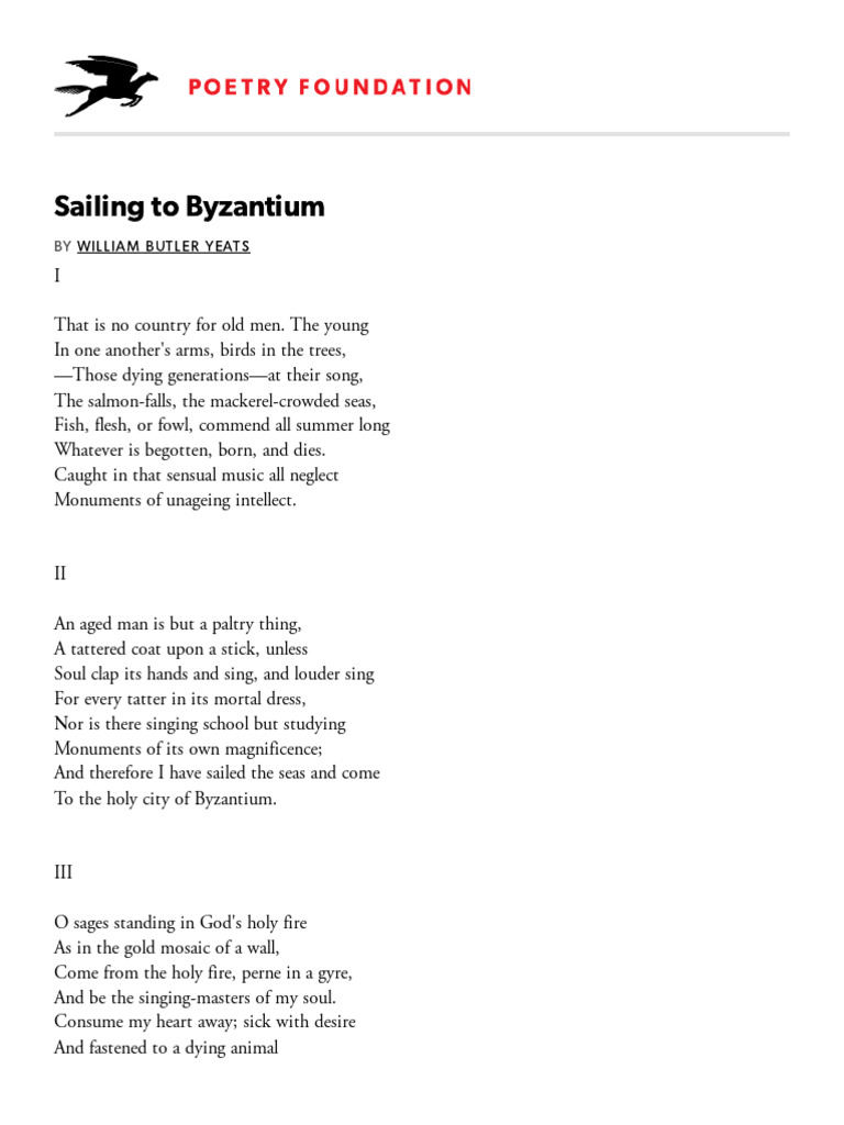Yeats' Sailing to Byzantium Poem | PDF