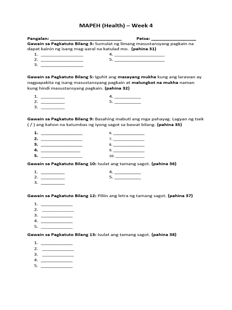 MAPEH HEALTH Week 4 | PDF