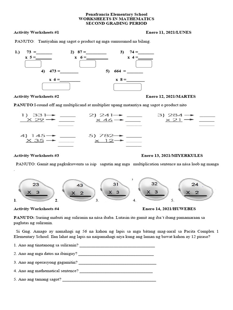 Math Activity Worksheet Week 2 | PDF