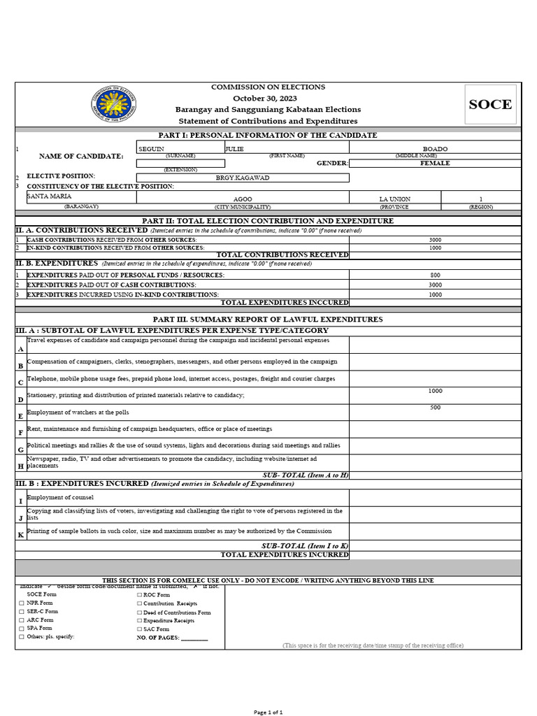 Soce2023bskeforms Form1 | PDF | Expense | Accountability